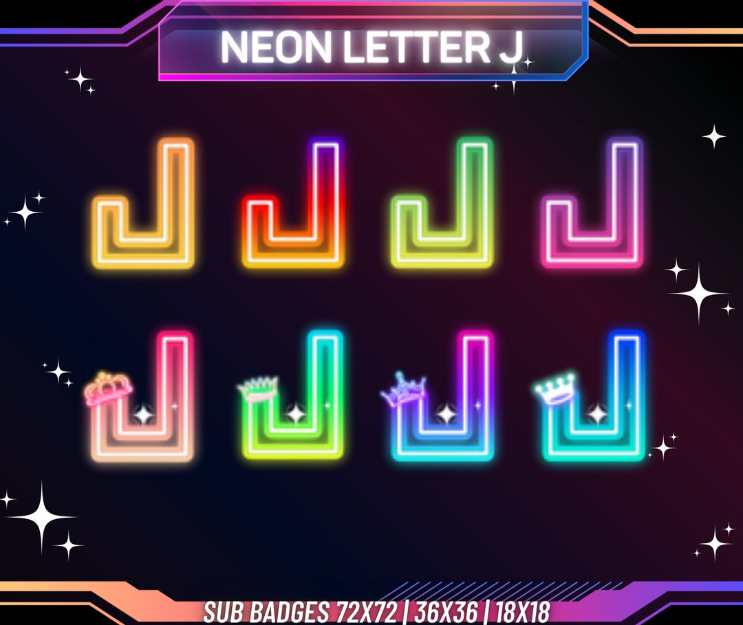 Neon Letter J Sub Badges| Twitch Sub Badges| Rainbow Sub Badges ...