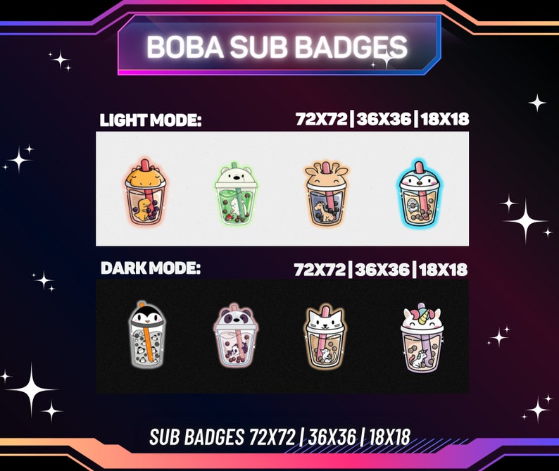 10 X Boba Twitch Sub Badges Twitch Tier Badges Neon Sub - Etsy