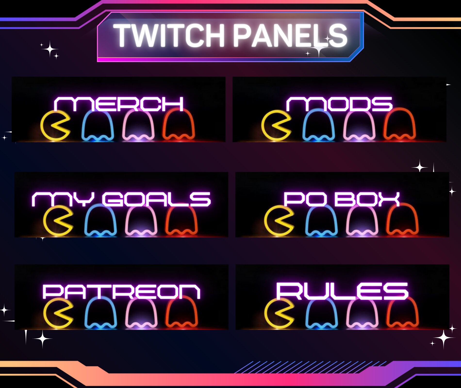 30 X Neon Pacman Twitch Panels, Twitch About Me Panels, Streamer About ...