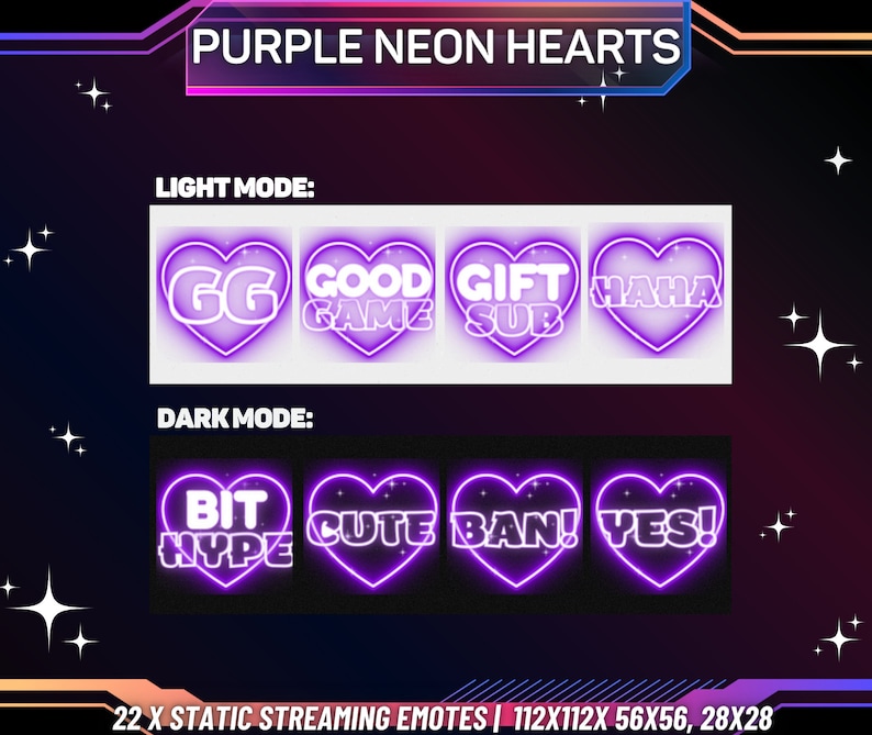 22 Neon Purple Hearts Twitch Emotes Pack | Streaming Emotes (instant ...