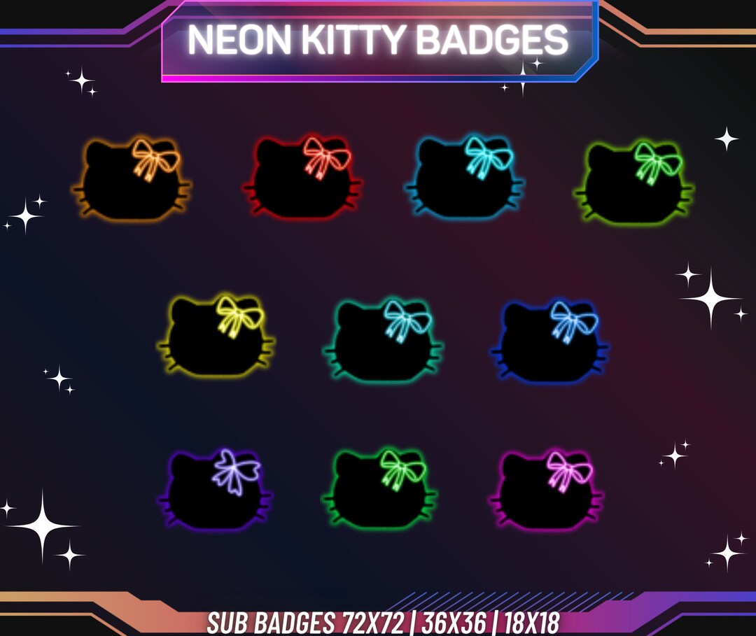 10 X Neon Kitty Sub Badges | Twitch Sub Badges Set | Twitch Tier Badges ...