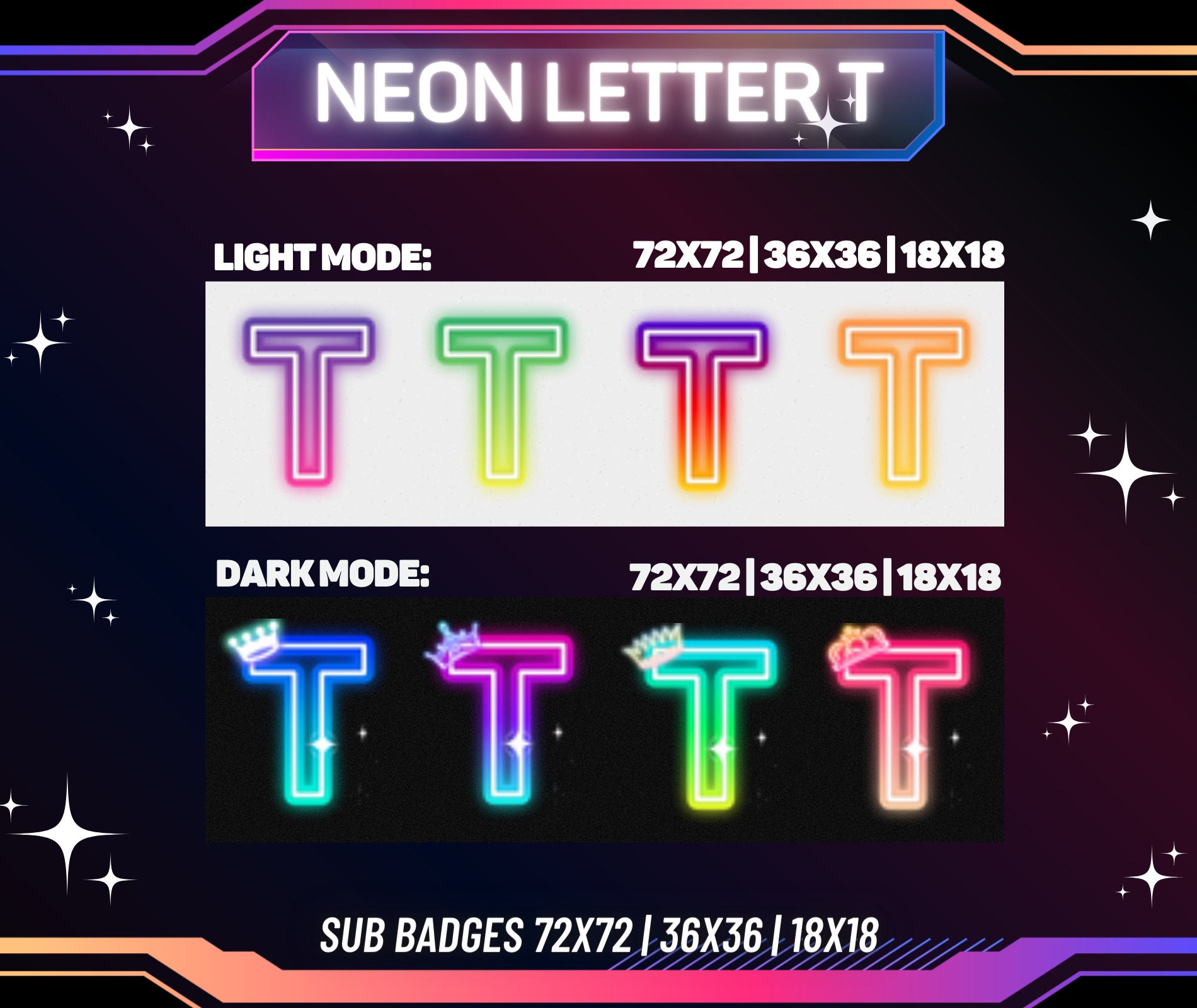 Neon Letter T Sub Badges Twitch Sub Badges Rainbow Sub Badges Twitch ...