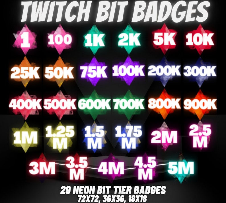 COMPLETE SET 29 X Neon Bit Badges Complete Twitch Bit Badges Set Twitch ...