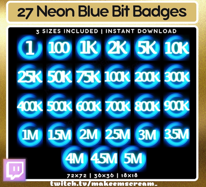 27 X Neon Blue Twitch Bit Tier Badges Twitch Bit Badges Twitch Badges ...