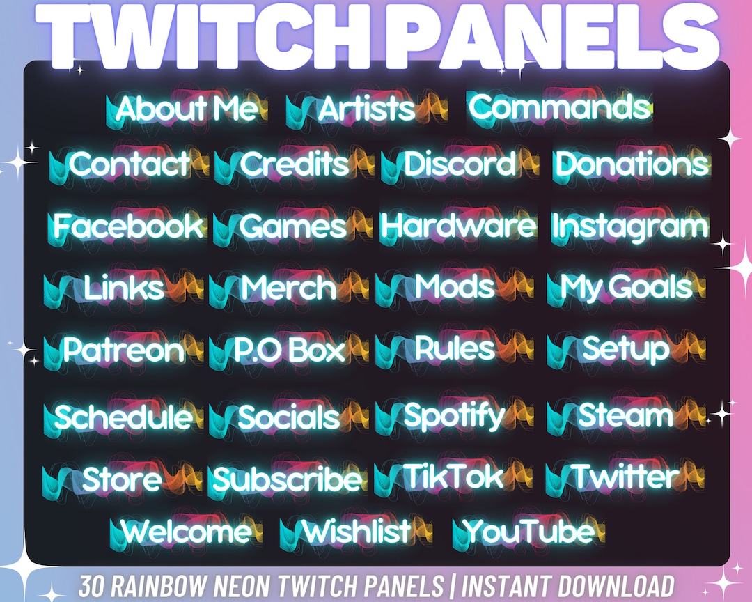 30 X Rainbow Neon Twitch Panels | Streaming Panels | Twitch | Kick ...