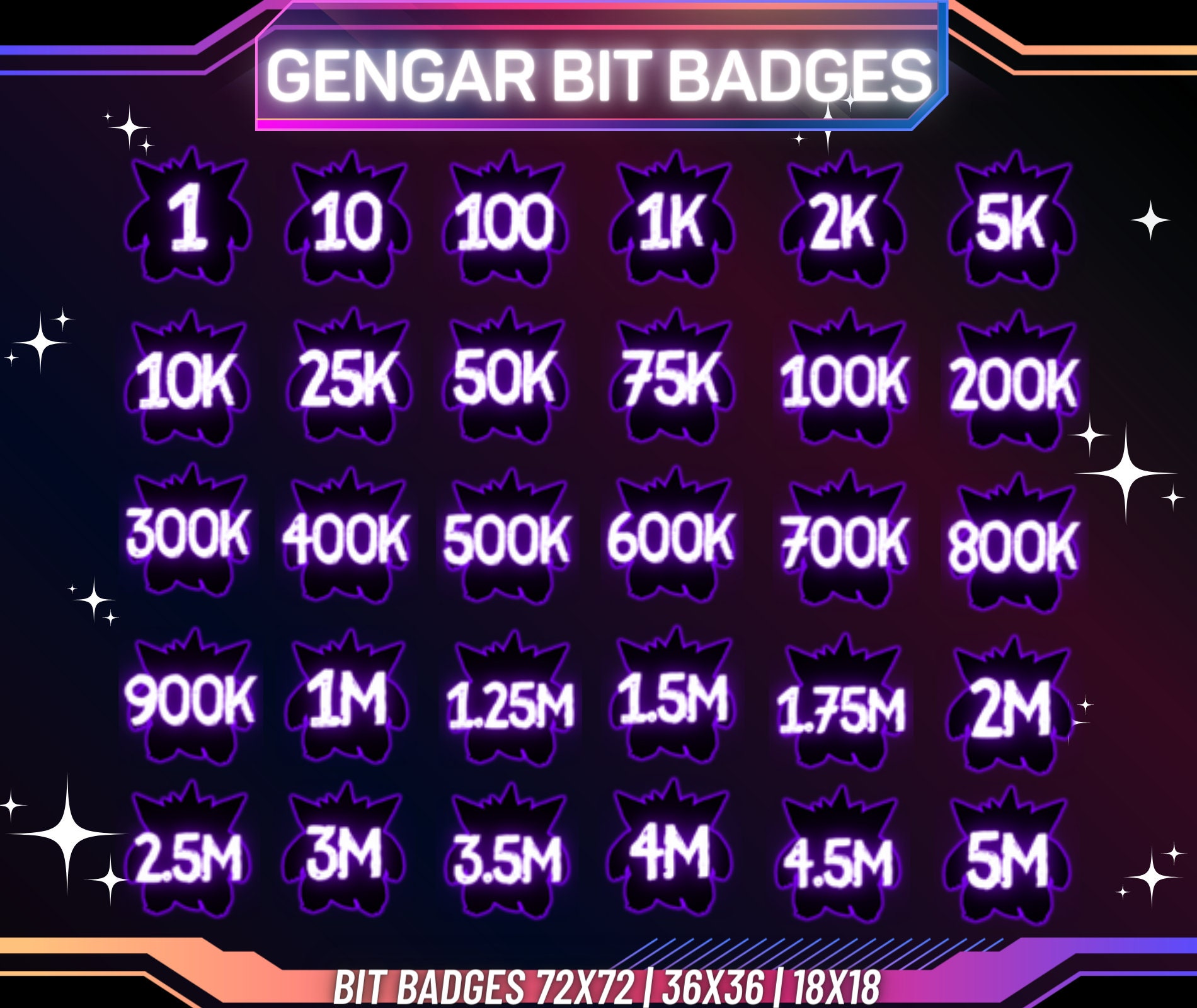 30 X Cute Gengar Twitch Bit Badges Poke Twitch Badges Gengar Twitch ...