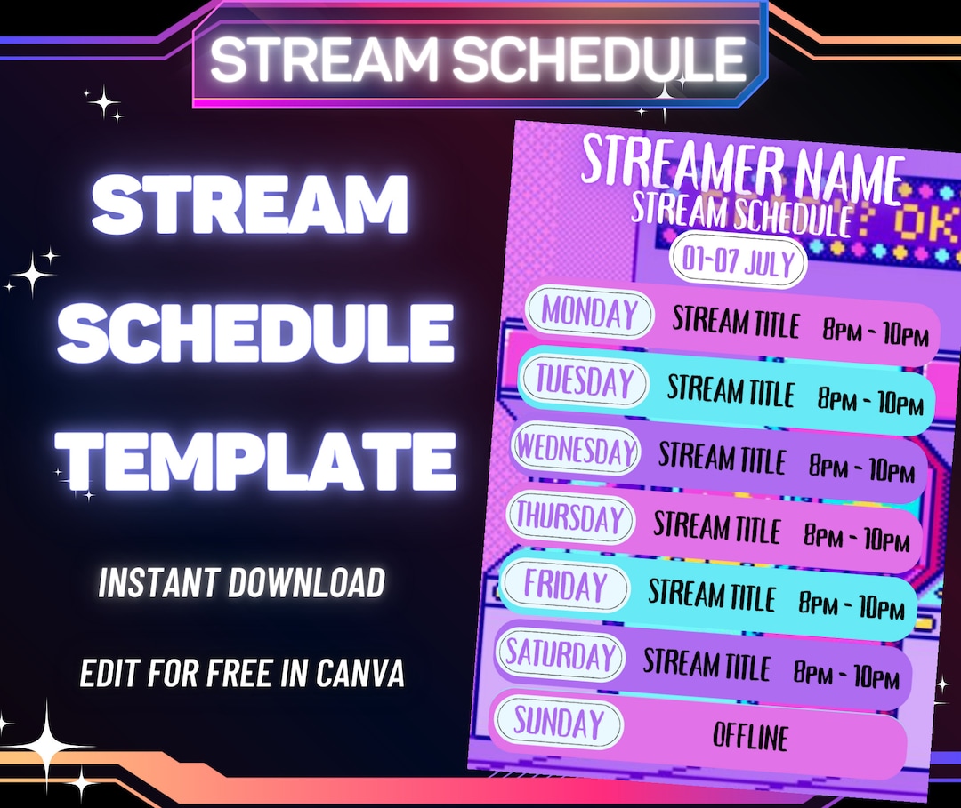 STREAM SCHEDULE Template, Retro Arcade Stream Schedule, Social Media ...
