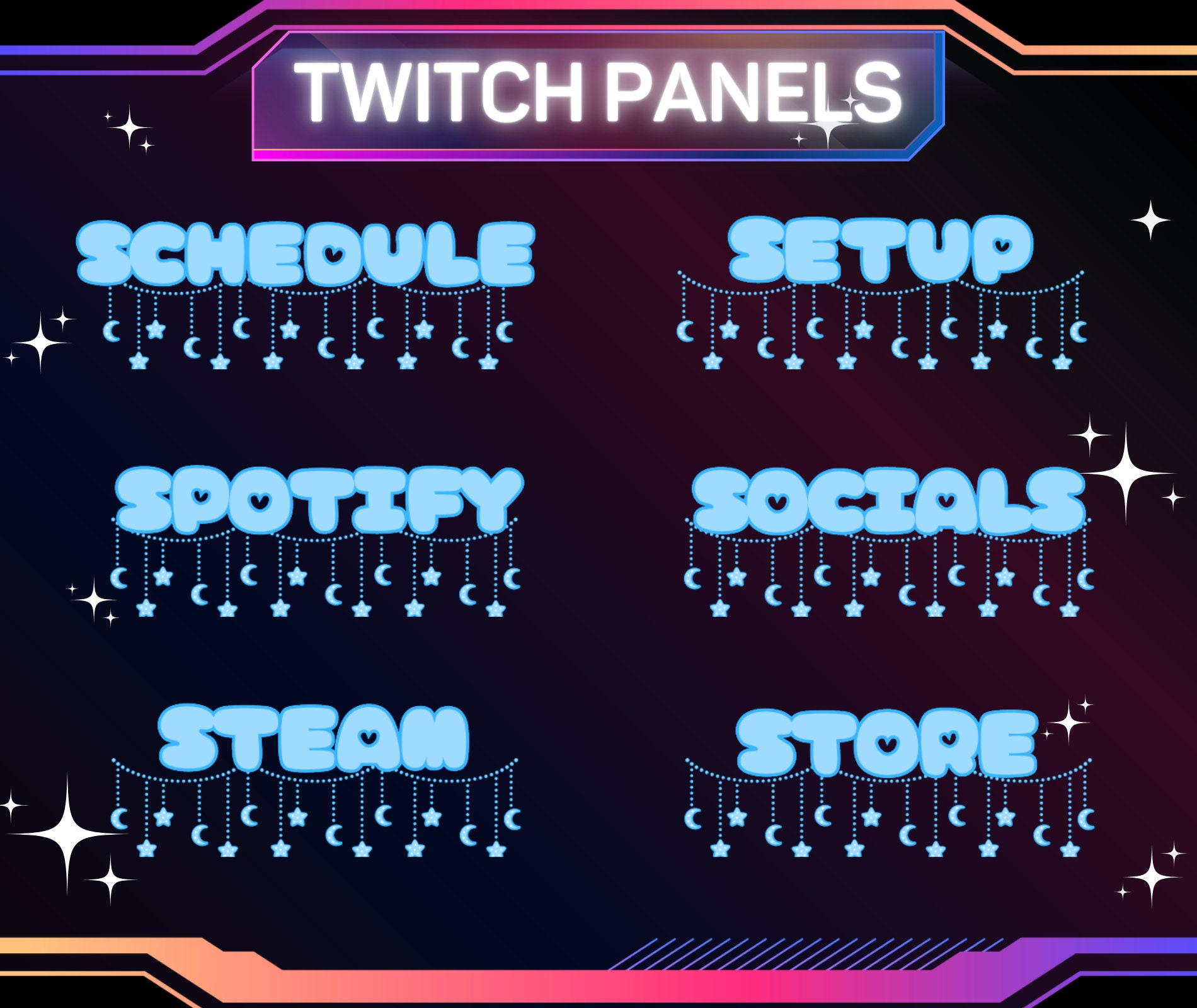 30 X Blue Star & Moon Twitch Panels Streaming Panels Sky - Etsy