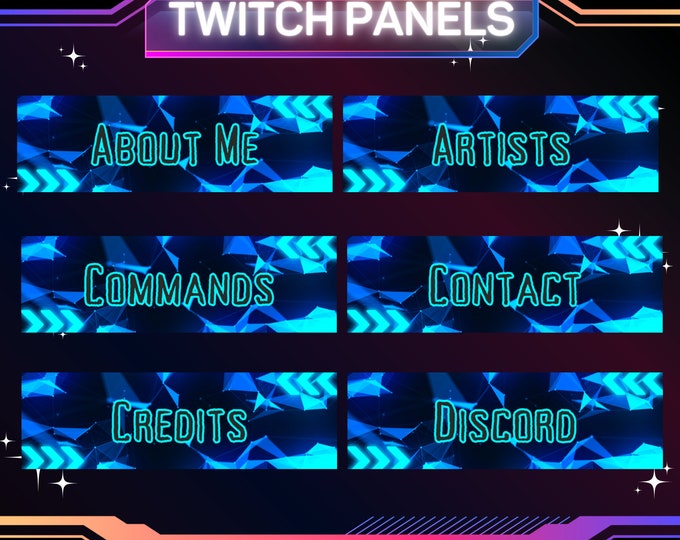 100 Twitch Panels for Streaming, Blue PNG Twitch Panels Set Bundle ...