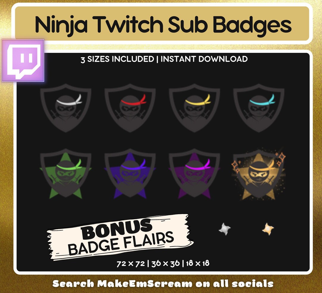 Cute Ninja Twitch Sub Badges| Bonus Badge Flairs | Ninja Sub Badges | Twitch Sub Badges | Twitch ...