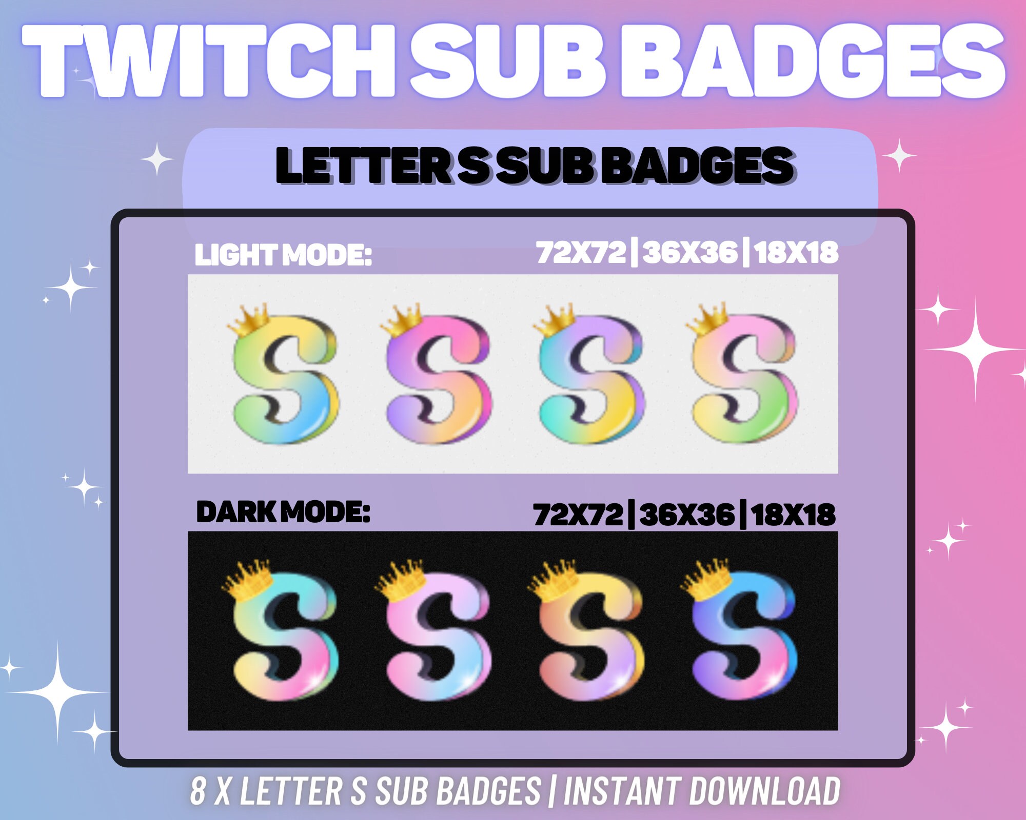 Letter S Sub Badges Twitch Sub Badges Rainbow Sub Badges Twitch Tier ...