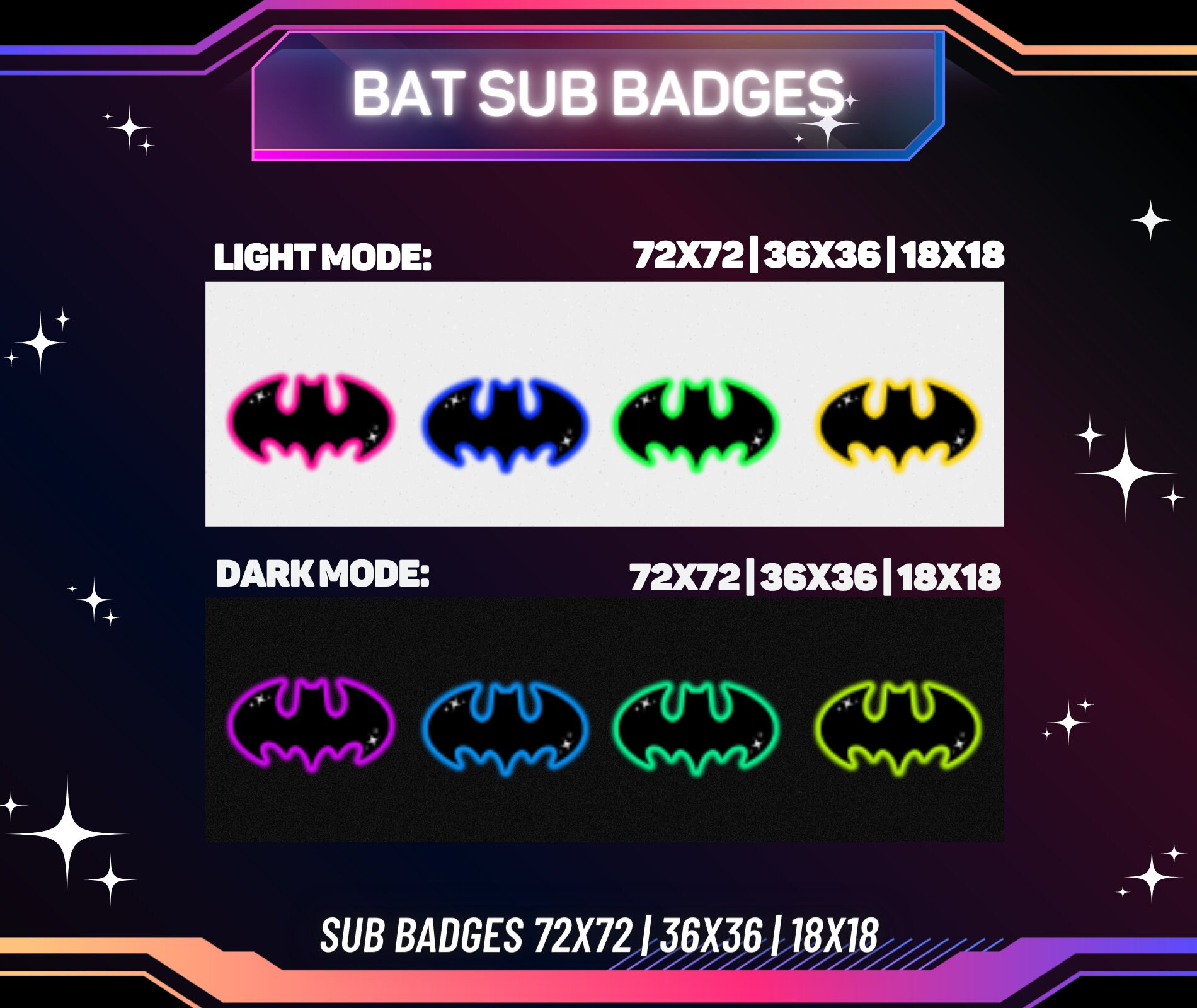 12 X Neon Bat Twitch Sub Badges Twitch Tier Badges Neon - Etsy