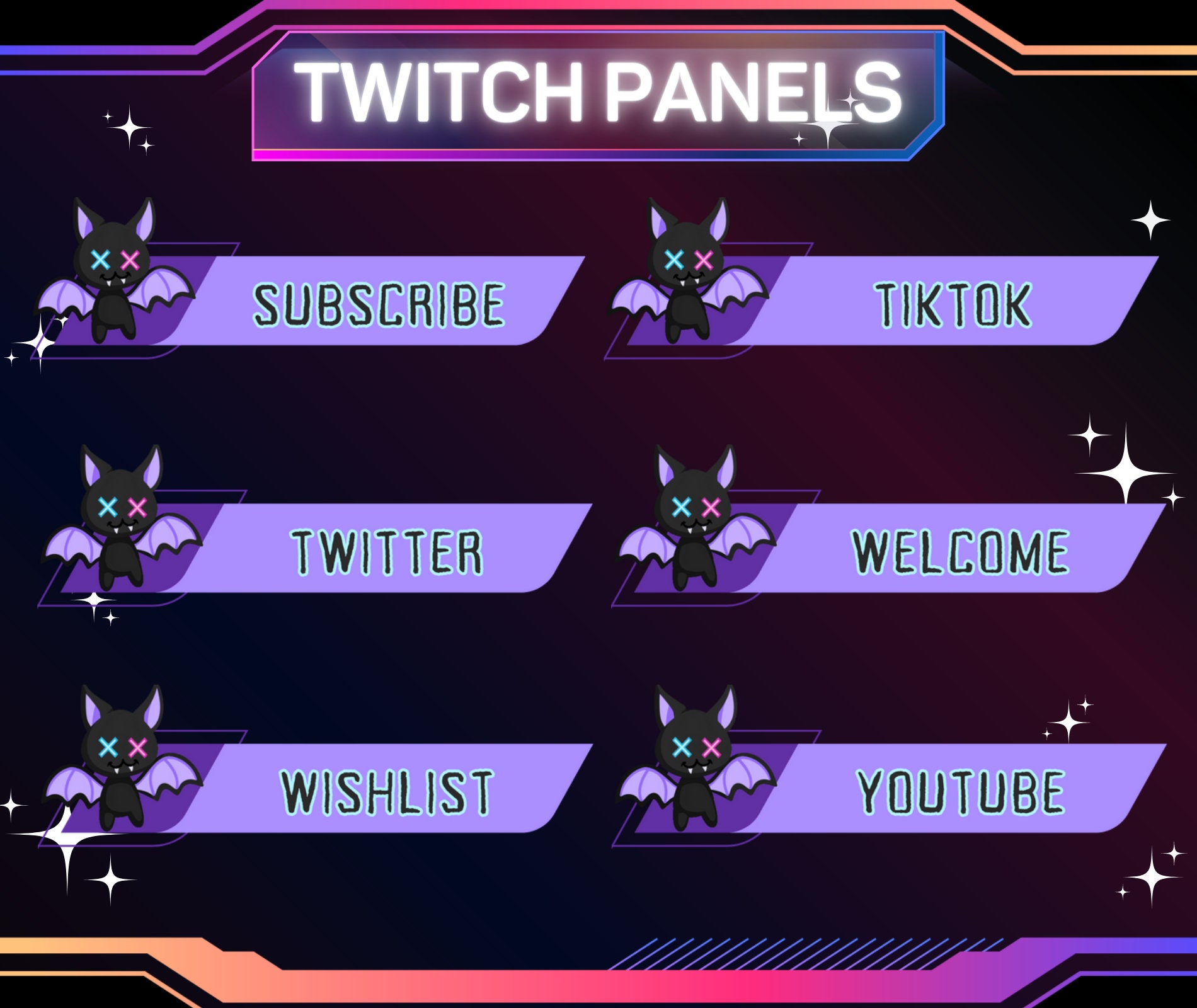 30 X Cute Bat Twitch Panels | Stream Panels | Twitch Panels | Ready to Use | Instant Download ...