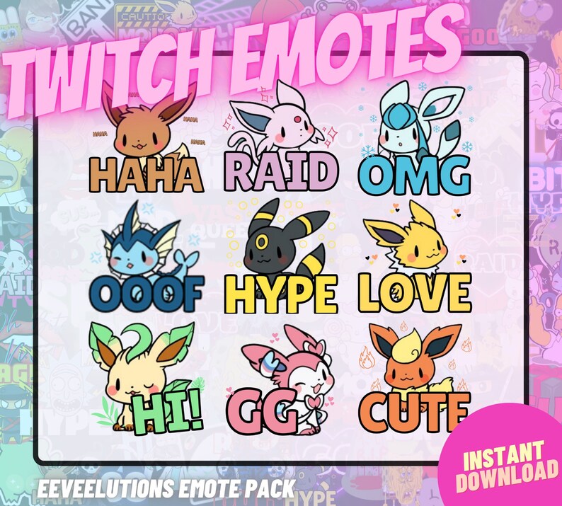 9 X Eeveelutions Twitch & Discord Emotes Pokemon Emote Pack - Etsy