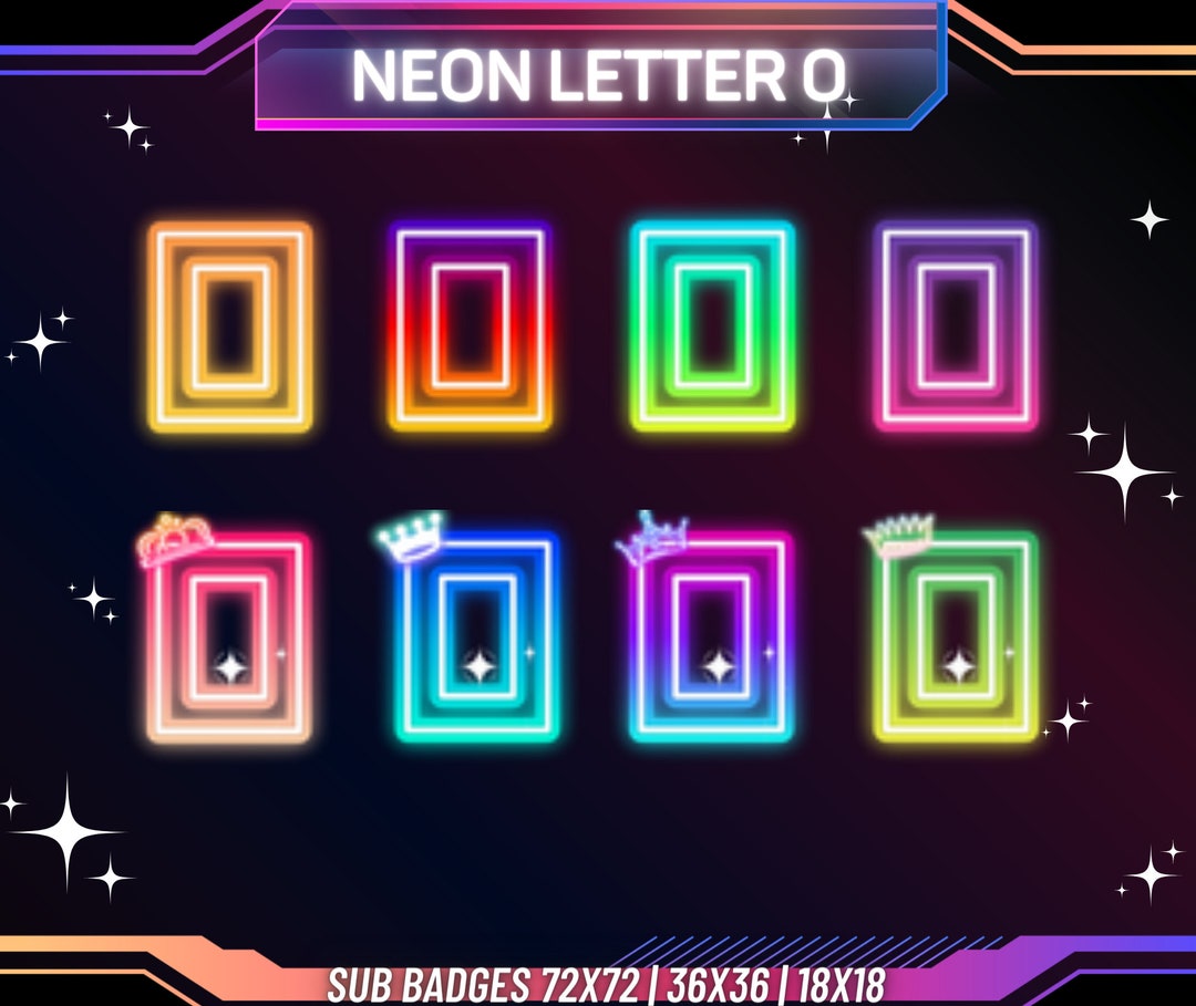 Neon Letter O Sub Badges| Twitch Sub Badges| Rainbow Sub Badges ...
