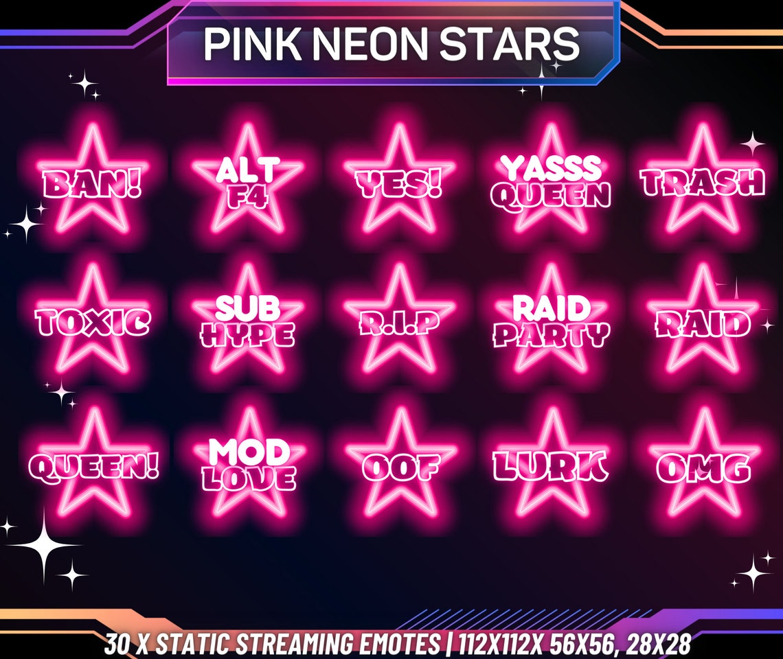 30 X Pink Neon Star Emotes, Pink Twitch Emotes, Twitch Emotes, Discord ...