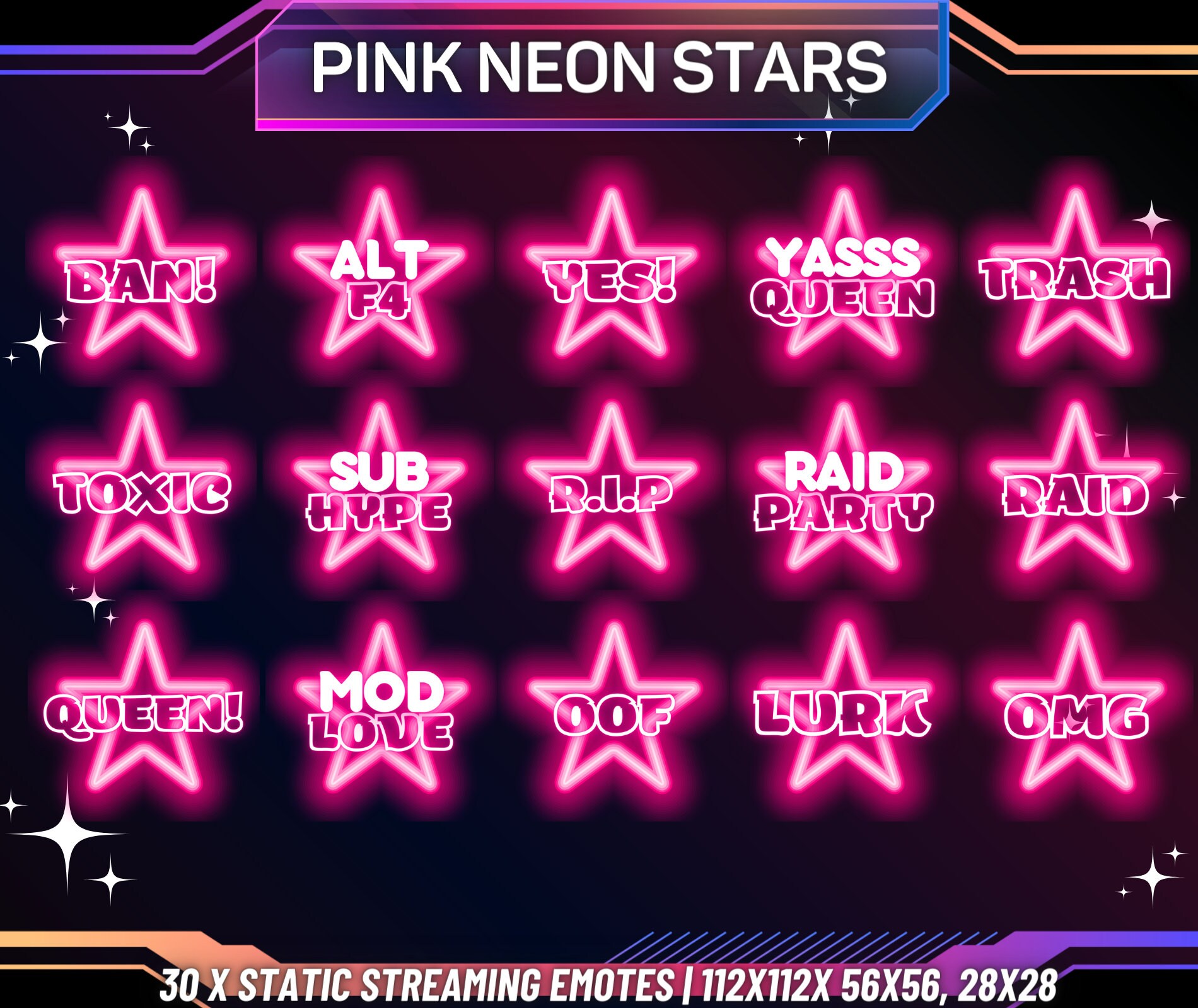 30 X Pink Neon Star Emotes, Pink Twitch Emotes, Twitch Emotes, Discord ...
