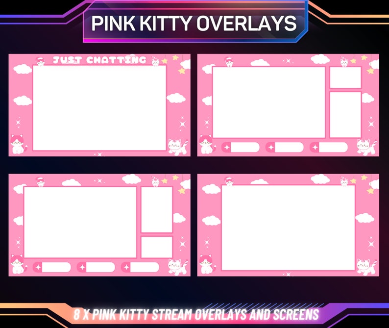 Pink Kitty Twitch Overlays | Static Twitch Overlays | Twitch Overlays ...