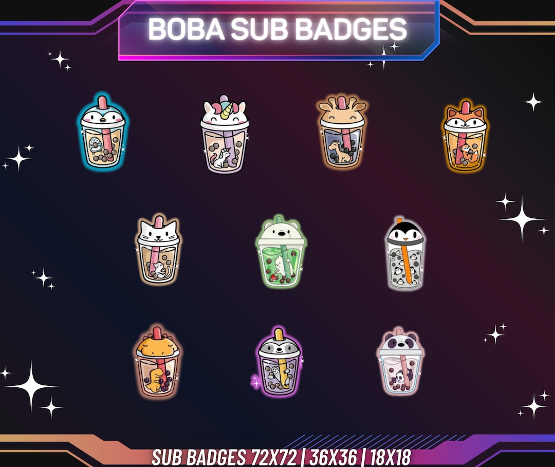 10 X Boba Twitch Sub Badges | Twitch Tier Badges | Neon Sub Badges ...