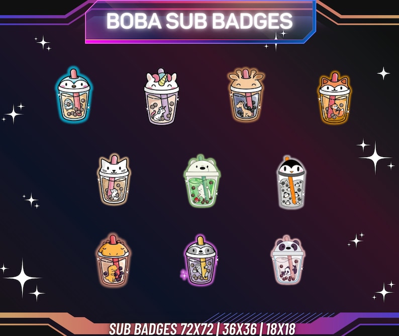 10 X Boba Twitch Sub Badges Twitch Tier Badges Neon Sub - Etsy