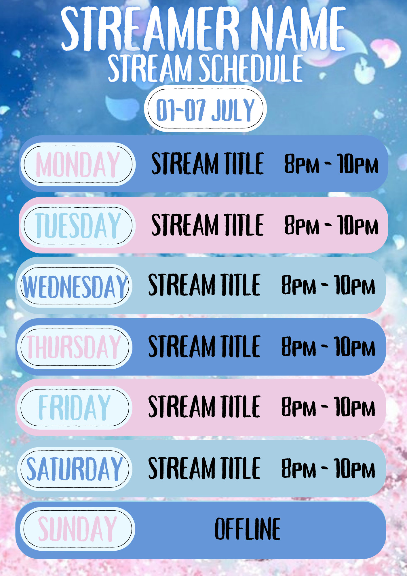 STREAM SCHEDULE Template, Pink Floral Stream Schedule, Social Media ...