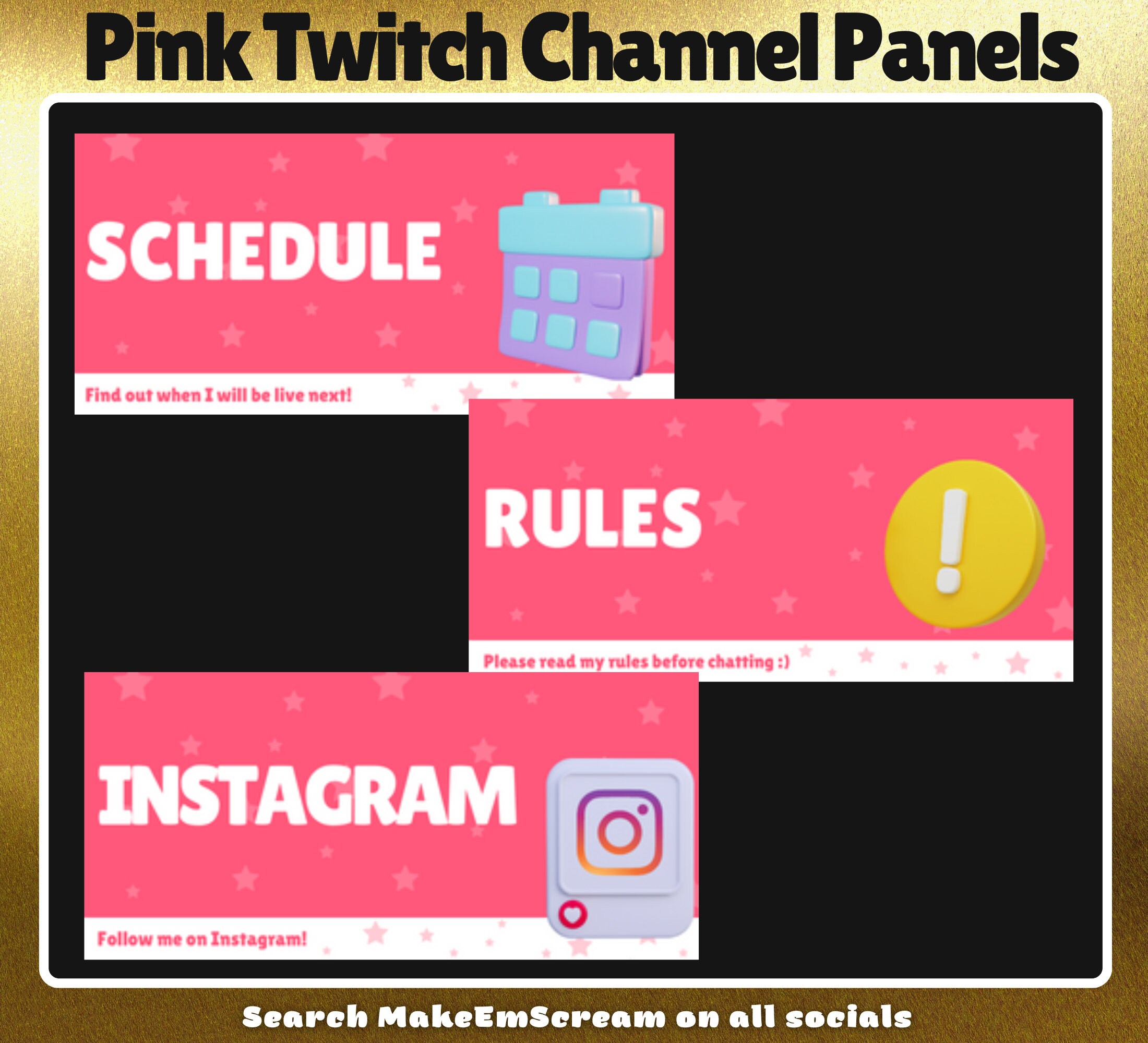 16 X Pink Channel Panels for Twitch About Me Panels for - Etsy Australia