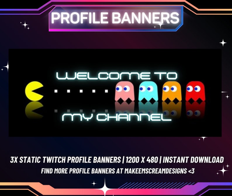 Pacman Twitch Profile Banner, Kawaii Gaming Streamer (digital Download ...