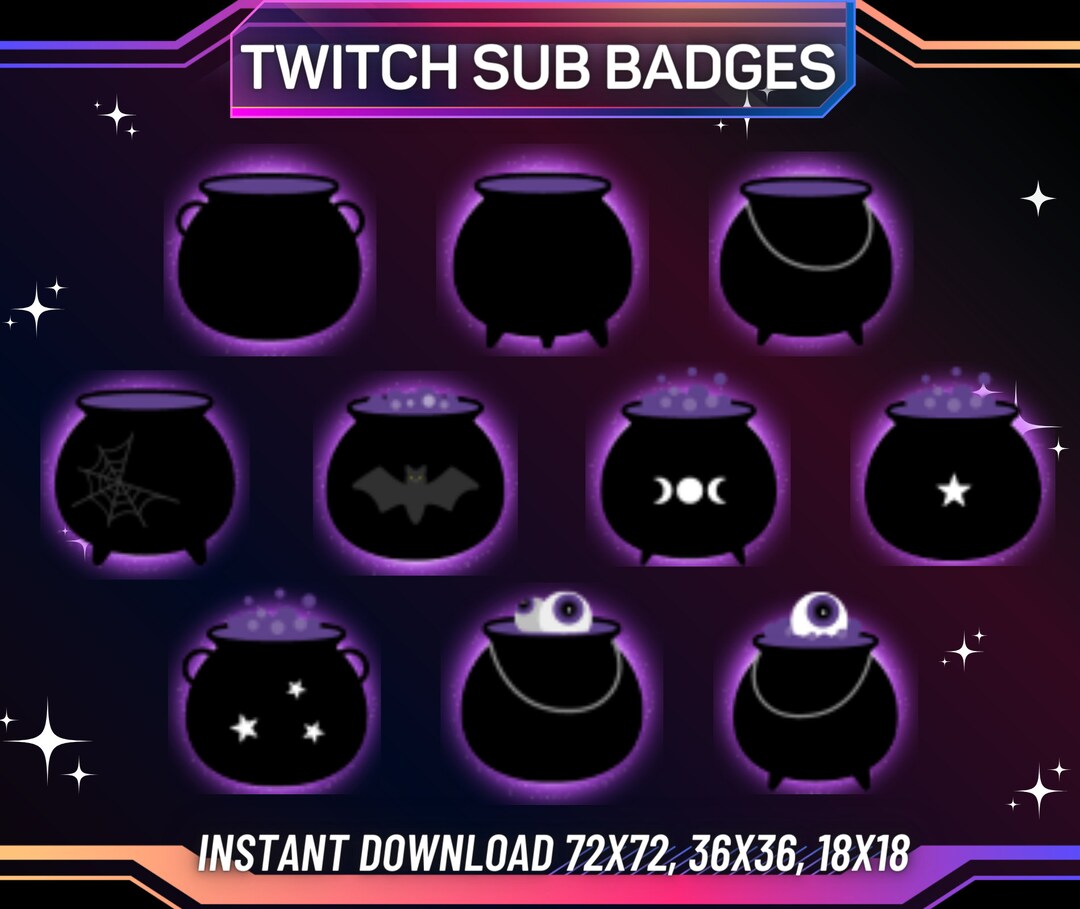 10 X Purple Cauldron Twitch Bit & Sub Badges | Halloween Twitch Badges ...