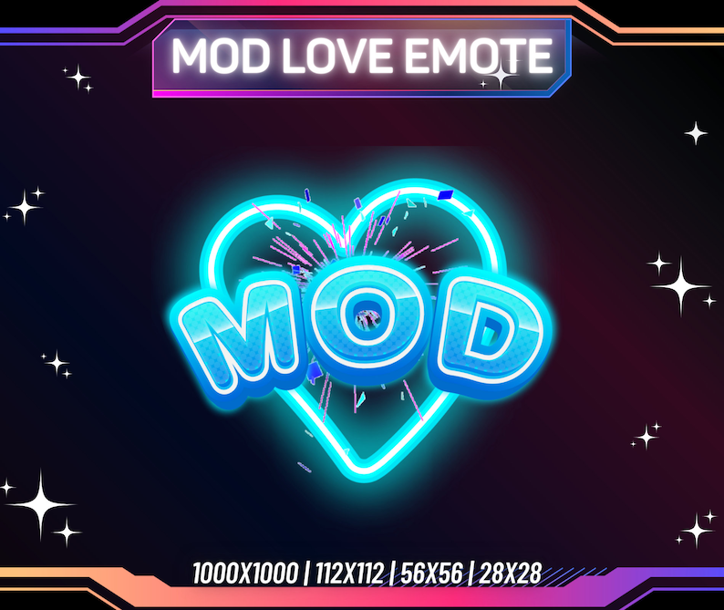 Blue Neon Mod Love Emote | Twitch Emote | Kick Emote | Discord Emote ...