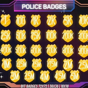 Police Badge Twitch Bit Tier Badges | Neon Gold (ready to Use) - Etsy