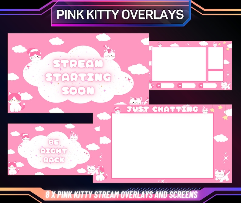 Pink Kitty Twitch Overlays | Static Twitch Overlays | Twitch Overlays ...