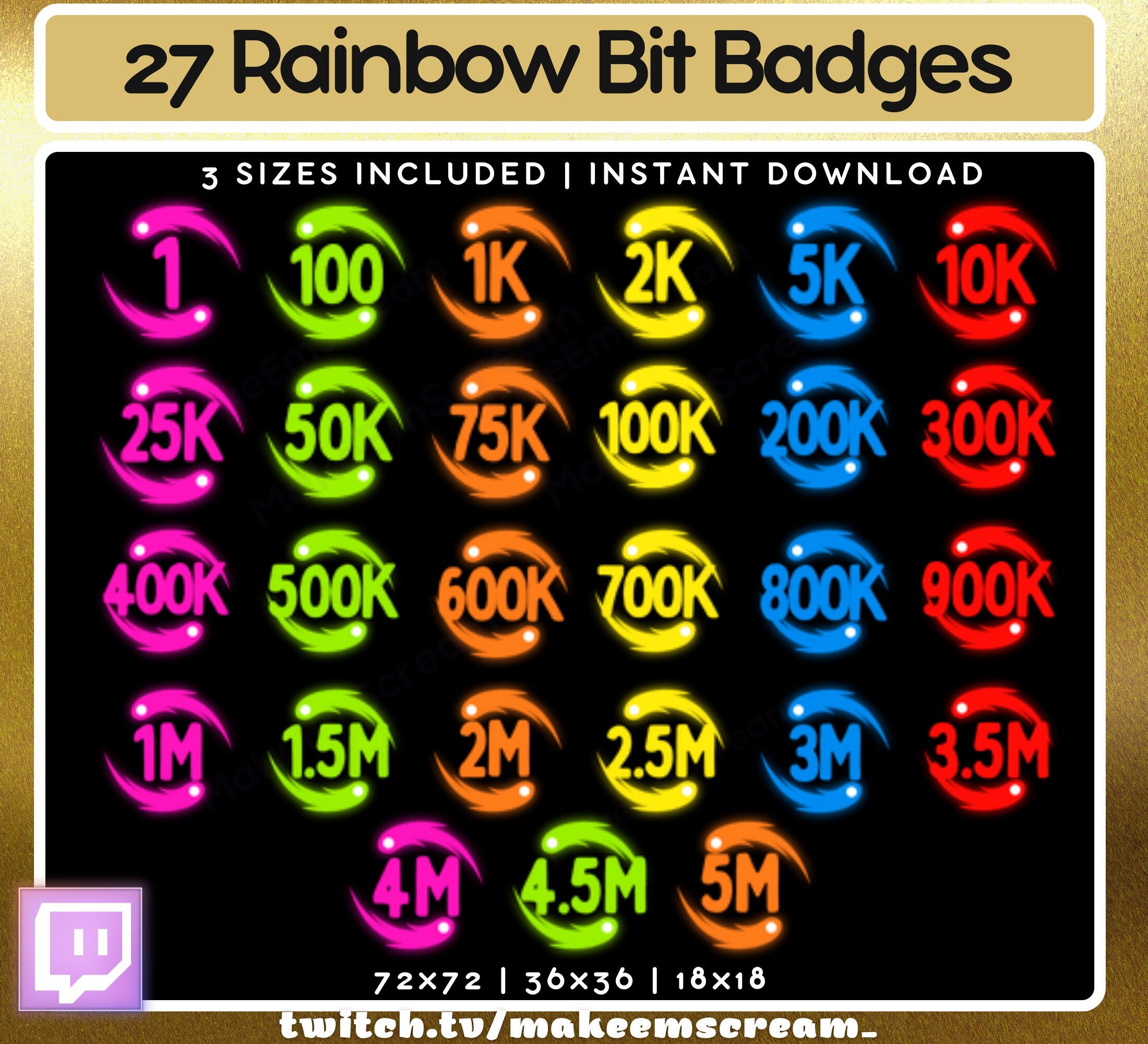 27 X Rainbow Twitch Bit Badges Rainbow Bit Badges Twitch Tier Badges ...