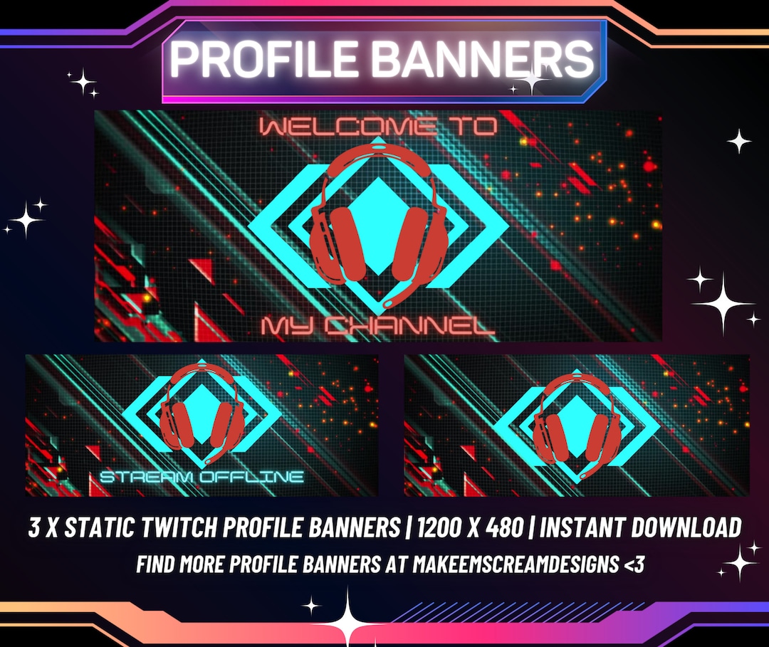 Twitch Profile Banners, Gamer Streamer Display, Neon Headphones ...