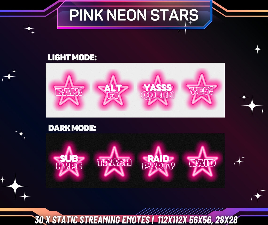 30 X Pink Neon Star Emotes, Pink Twitch Emotes, Twitch Emotes, Discord ...