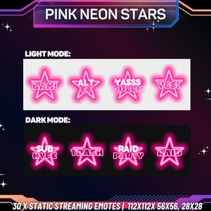 30 X Pink Neon Star Emotes, Pink Twitch Emotes, Twitch Emotes, Discord ...