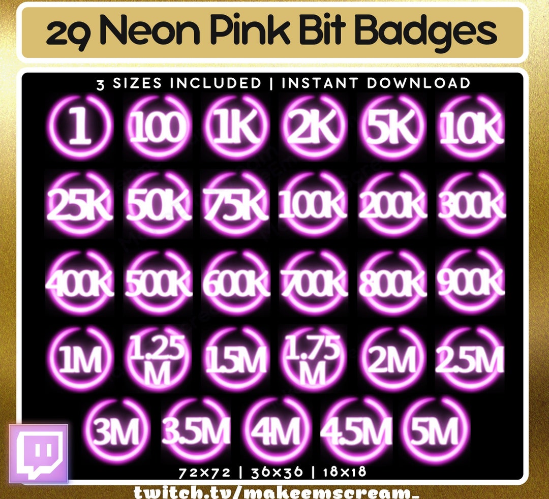27 X Neon Pink Twitch Bit Tier Badges | Twitch Bit Badges | Twitch ...
