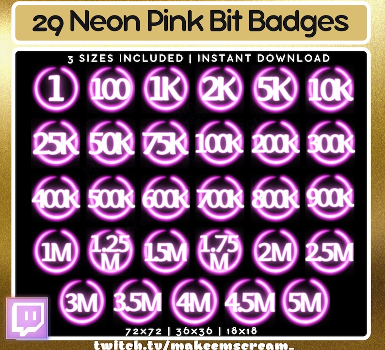 27 X Neon Pink Twitch Bit Tier Badges Twitch Bit Badges Twitch Badges ...