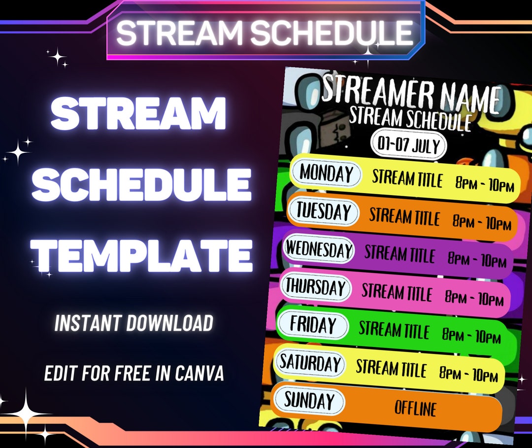 Among Us Stream Schedule Template, Customizable Weekly Planner (digital ...