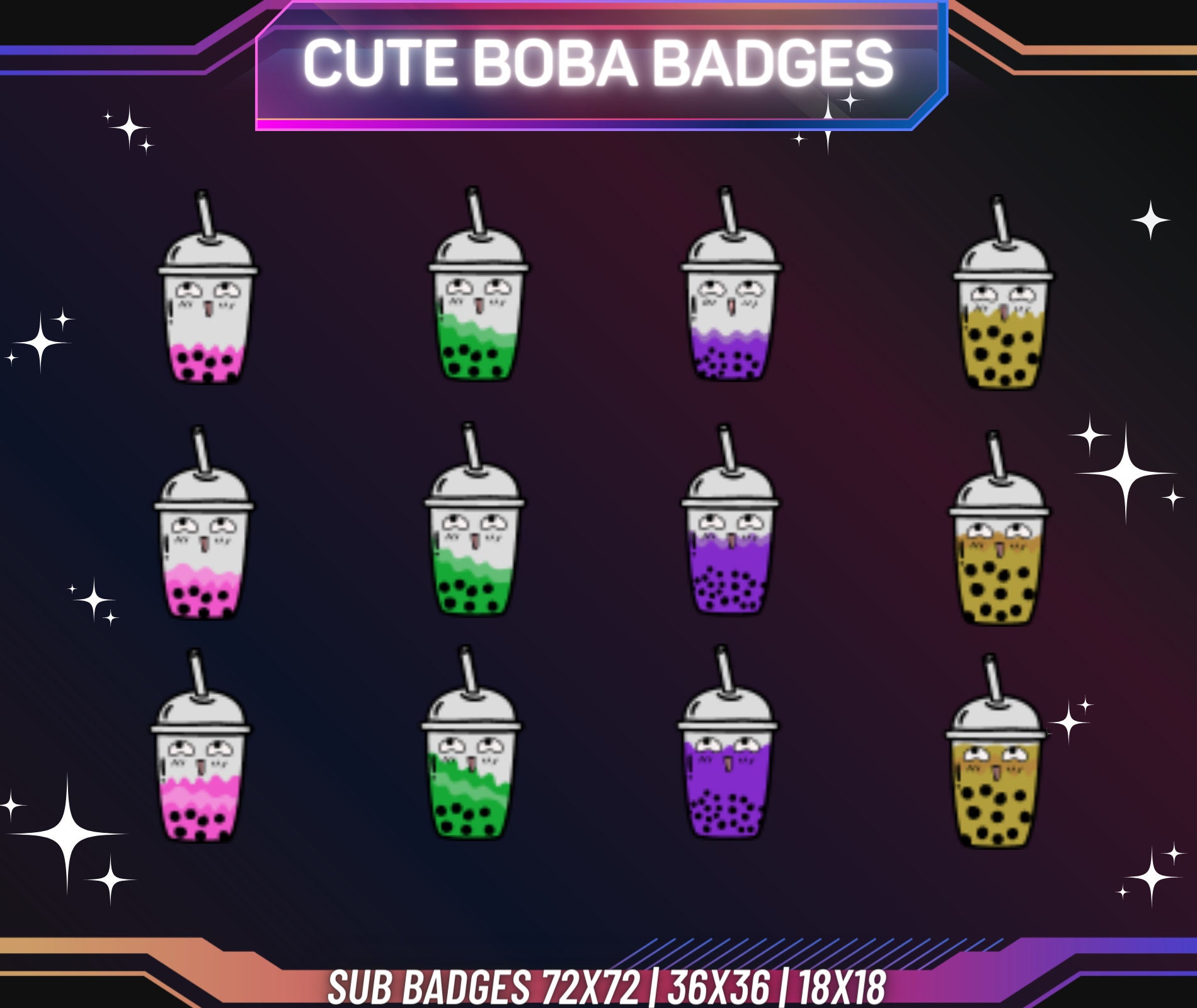 12 X Boba Twitch Sub Badges Twitch Tier Badges Sub Badges - Etsy Canada