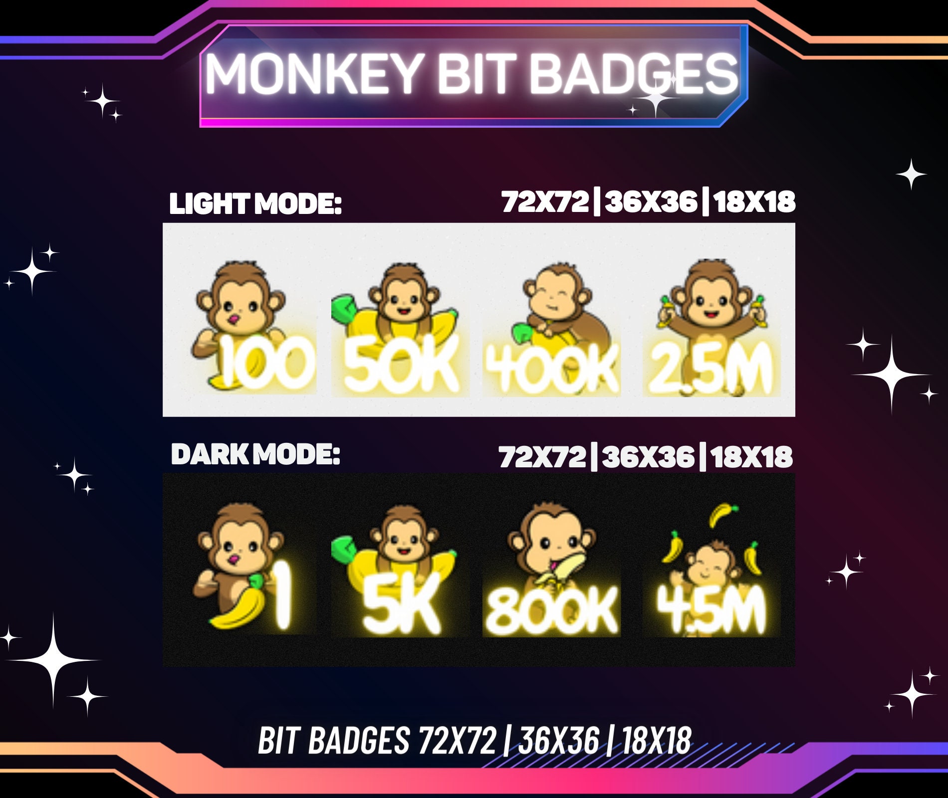 30 X Cute Monkey Banana Twitch Bit Badges Banana Twitch Bit Badges ...