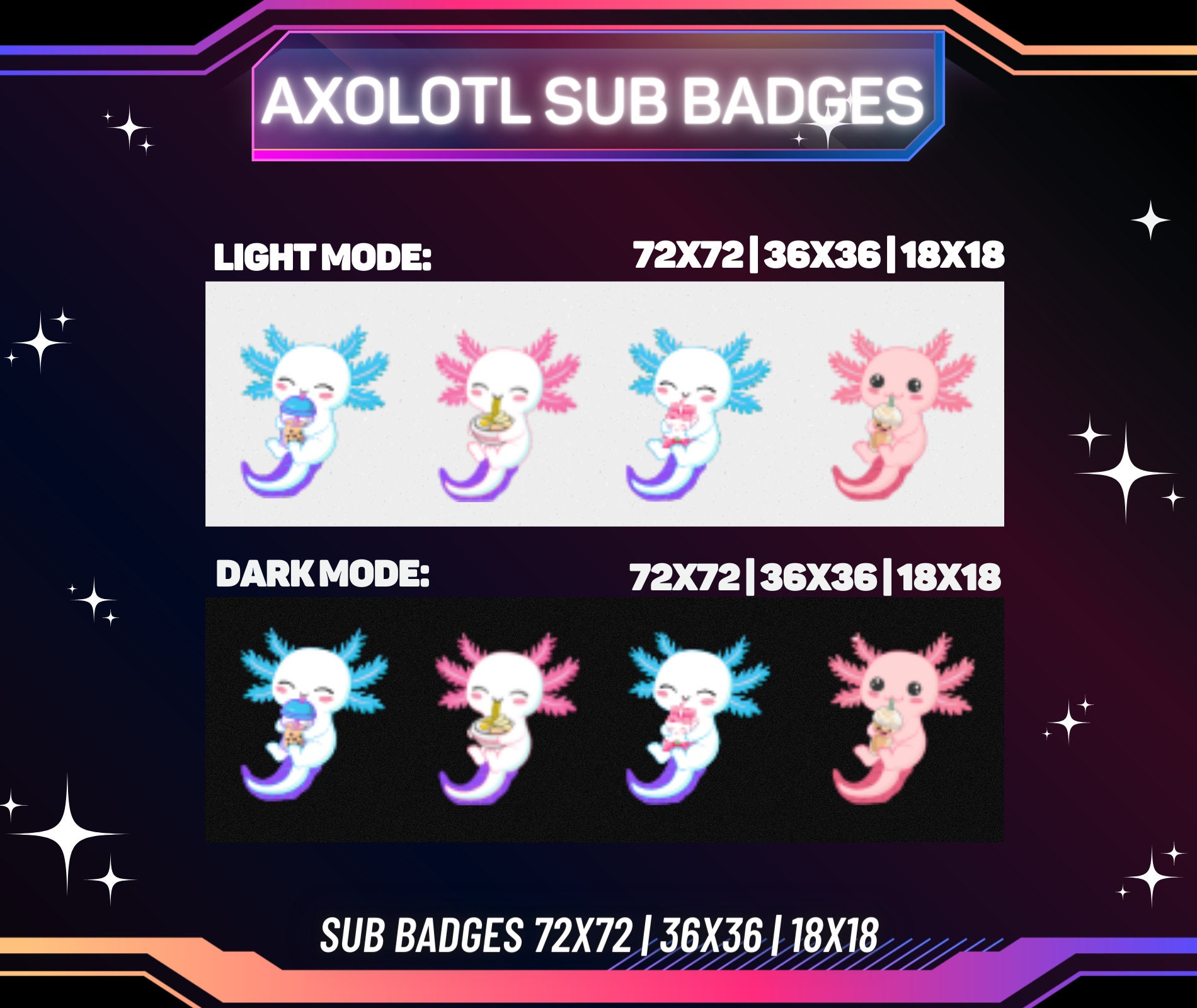 11 X Cute Axolotl Sub Badges | Twitch Tier Badges | Sub Badges | Twitch ...