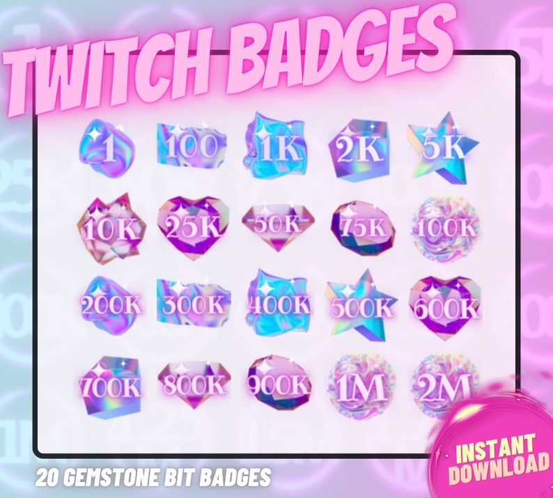 20 X Gemstone Twitch Bit Badges Twitch Tier Badges - Etsy