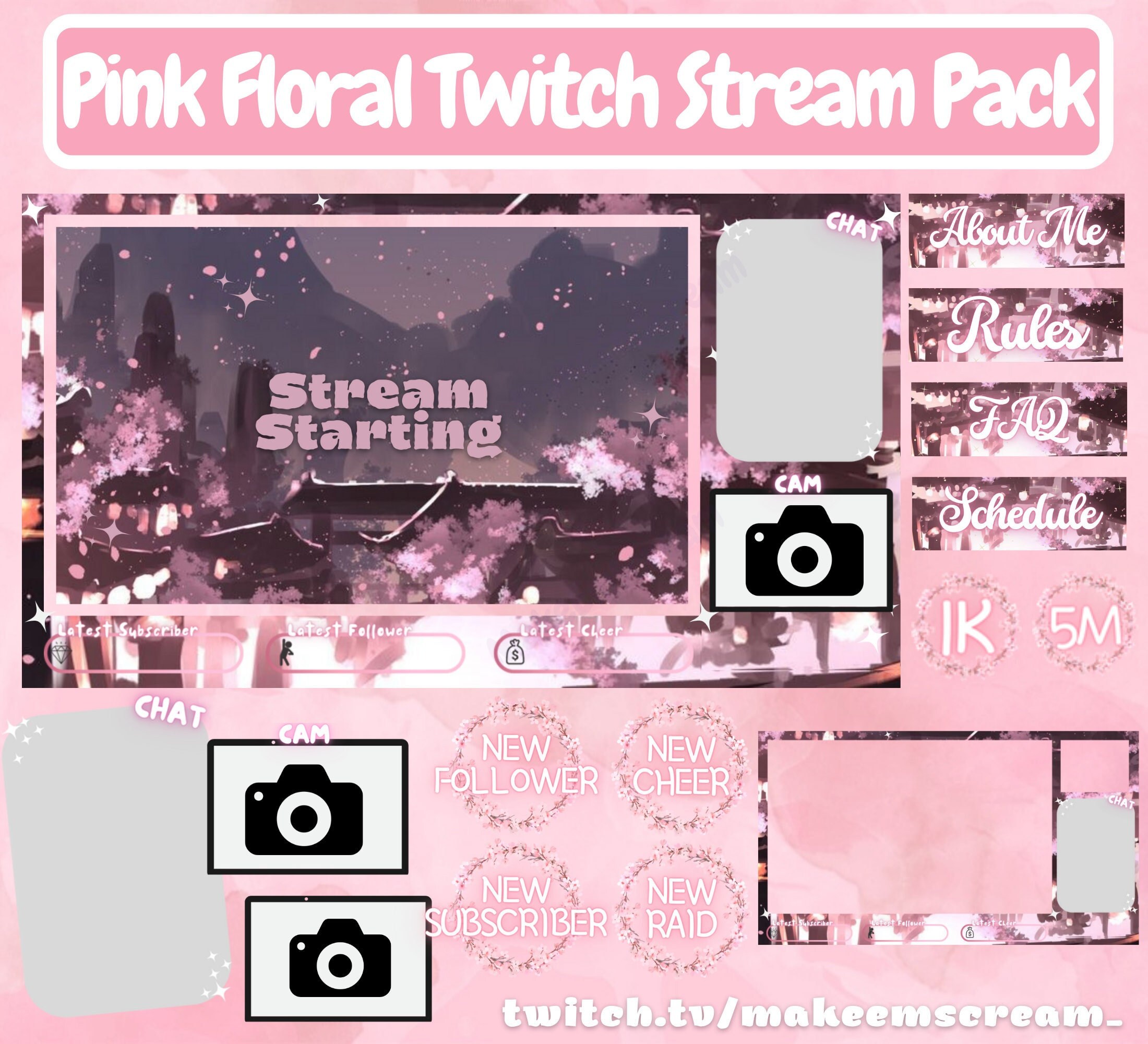 Pink Sakura Twitch Overlay Complete Pack Twitch Overlays - Etsy