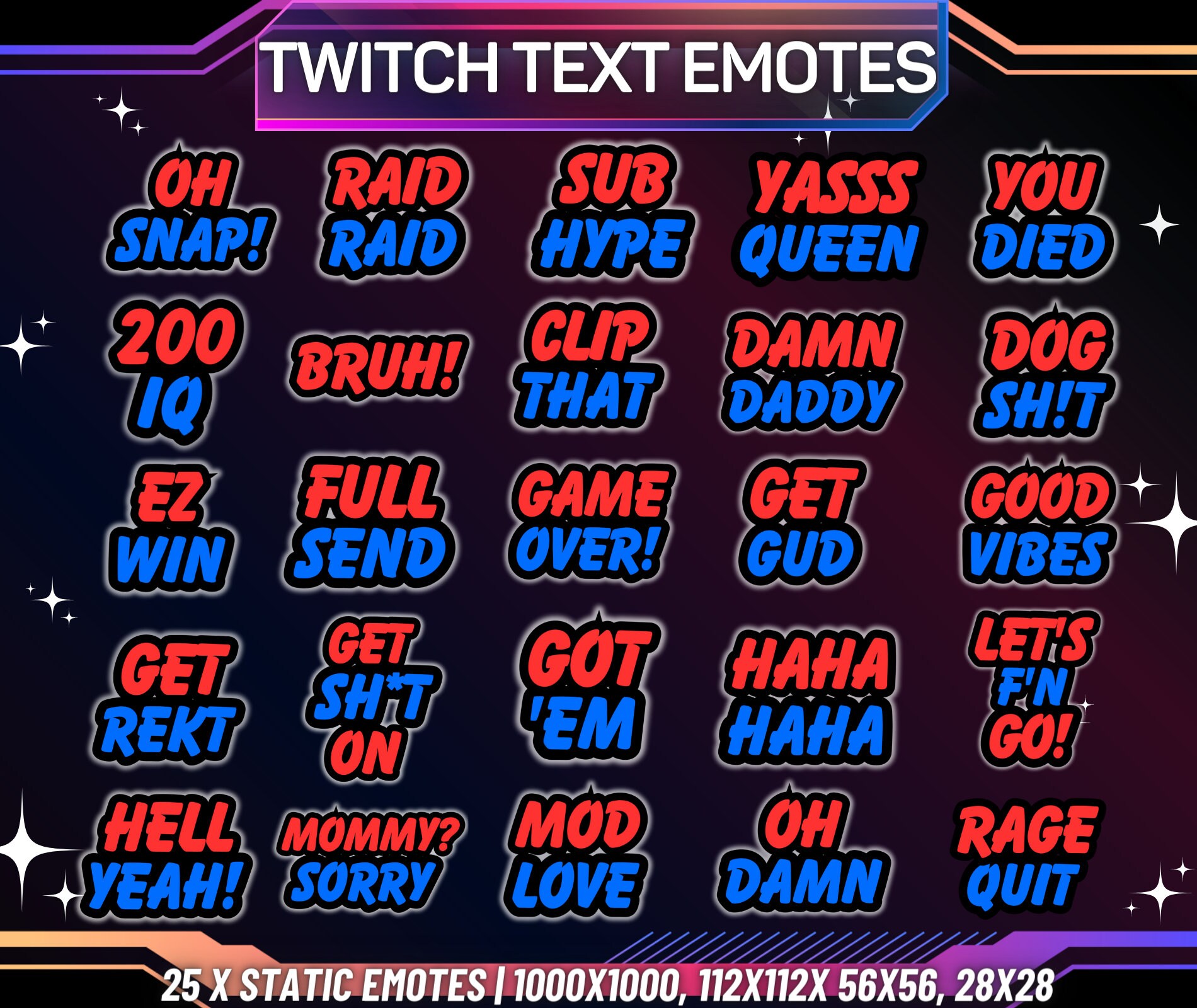 Twitch Emote Pack, 25 X Twitch Text Emotes, Funny Twitch Emotes, Funny ...
