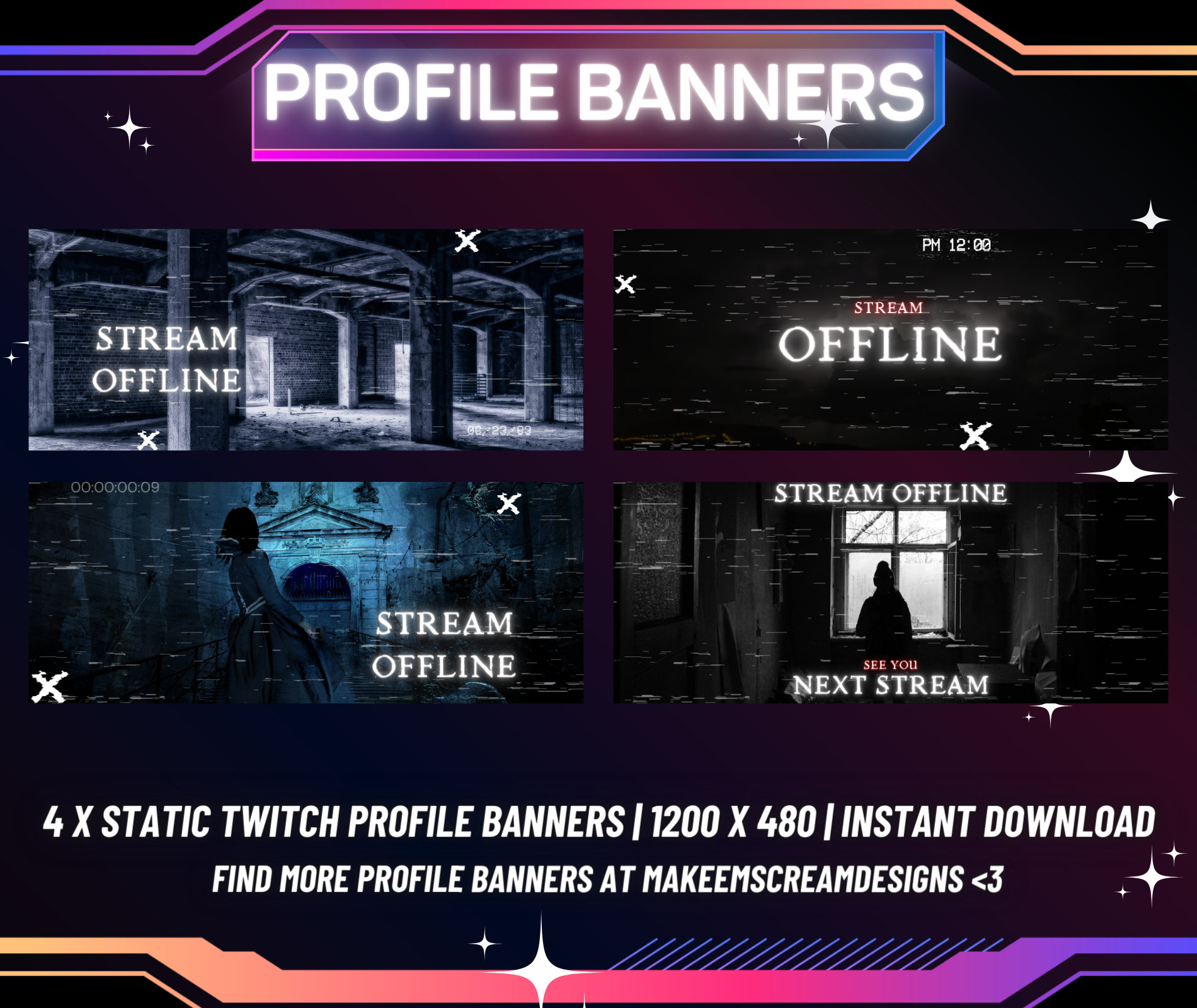 4 X Twitch Profile Banners, Halloween Profile Banners, Scary Profile ...
