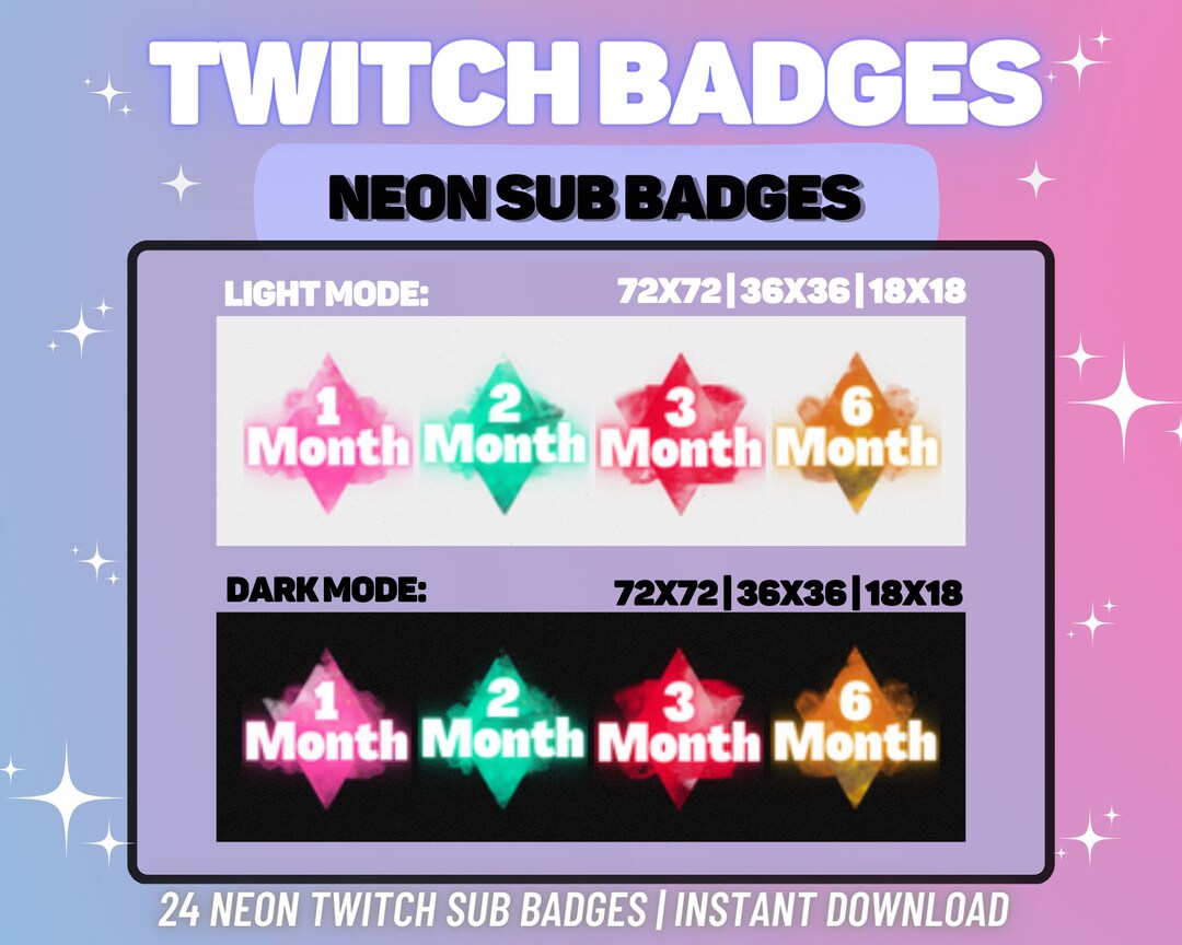 COMPLETE SET 24 X Neon Sub Badges Complete Twitch Sub - Etsy