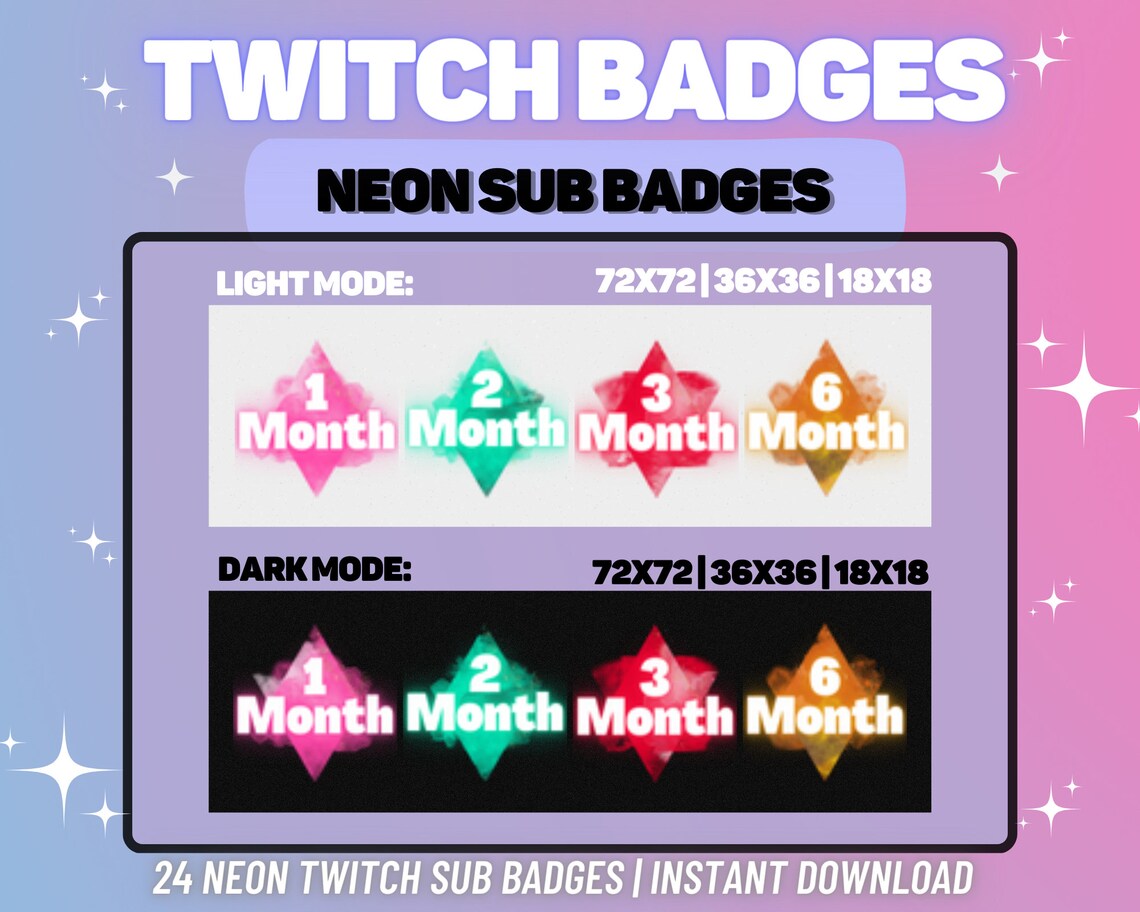 Neon Twitch Sub Badges | 24 Tier Badge Set (PNG Digital Download) - Etsy