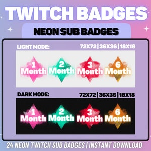 COMPLETE SET! 24 X Neon Sub Badges | Complete Twitch Sub Badges Set ...
