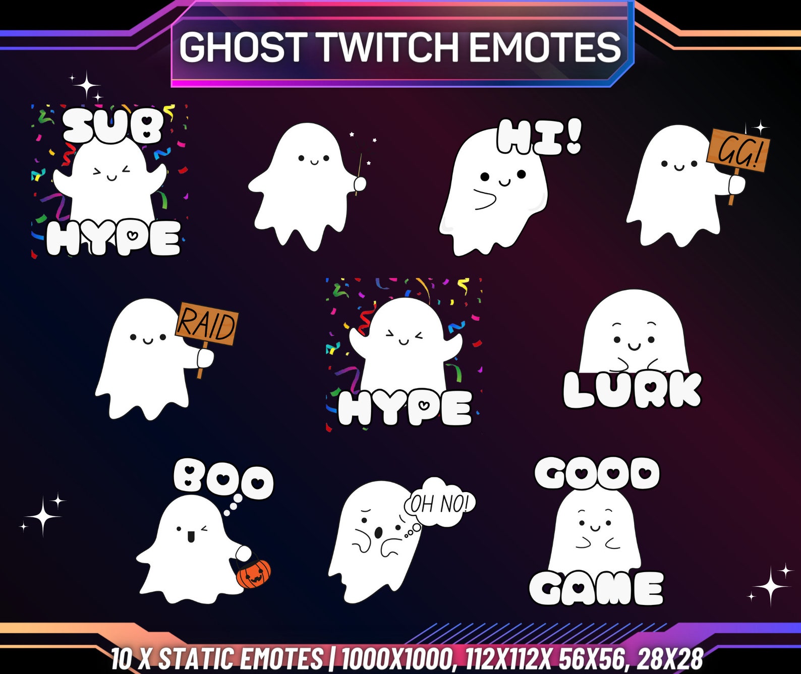 Twitch Emote Pack 10 Cute Ghost Emotes Twitch Emotes Kick Emotes ...