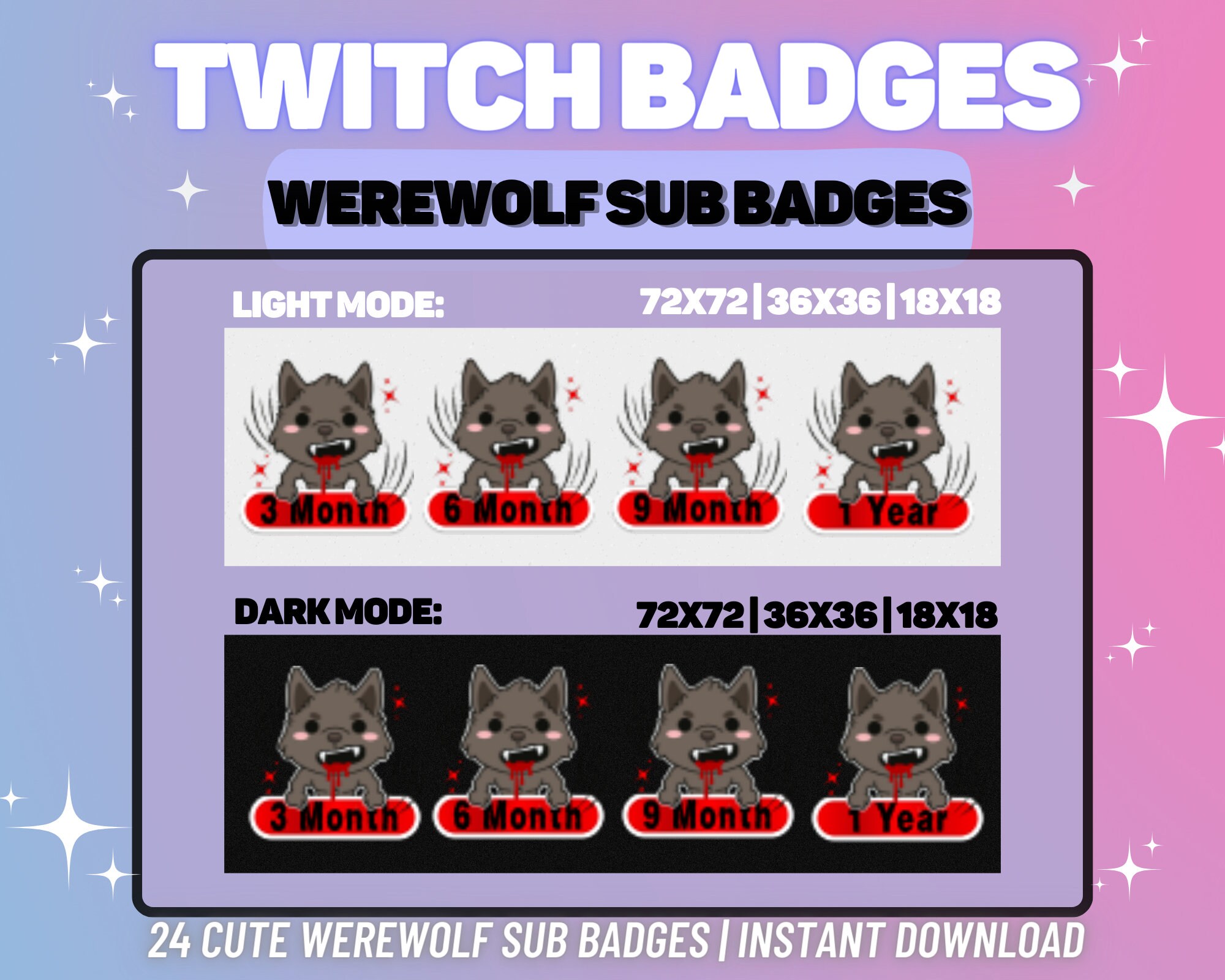 COMPLETE SET 24 X Cute Werewolf Sub Badges Complete Twitch - Etsy